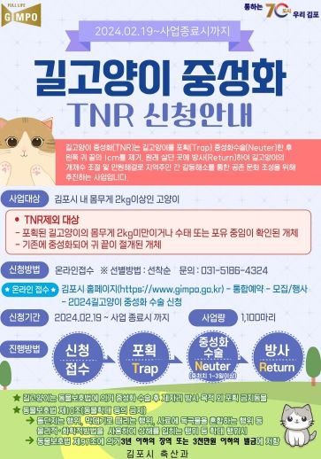 김포시, 2024 길고양이 중성화 사업(TNR) 실시